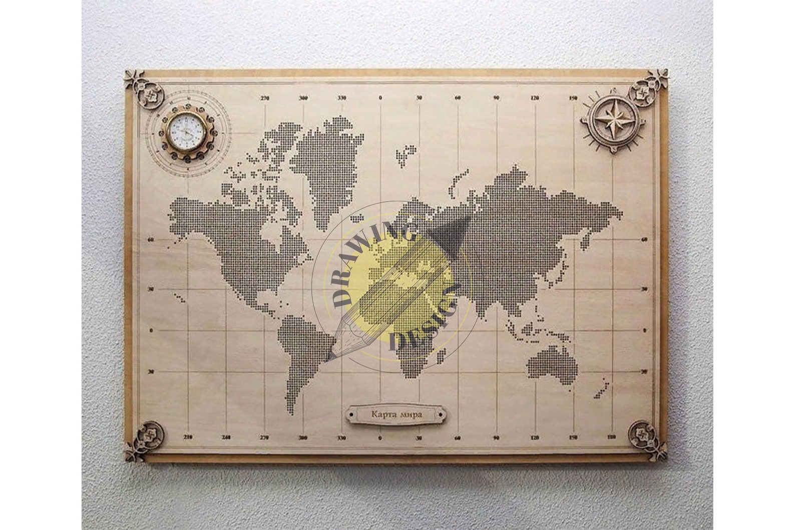 Laser Cut World Map Wall Decor Instant Download Vector Files Cdr Dxf ...