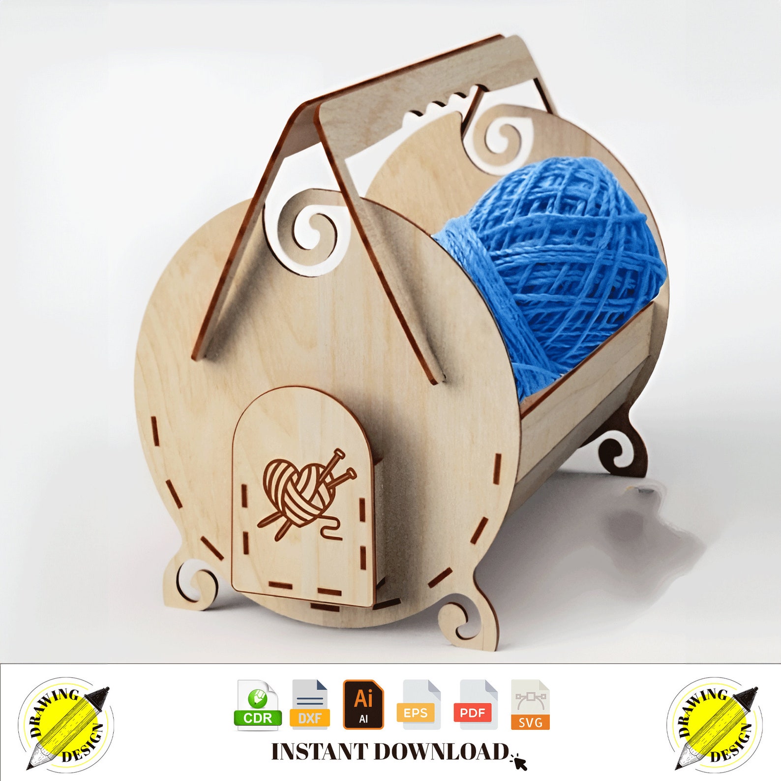 Laser Cut Yarn Basket Holder 3mm Instant Download Vector Files Cdr Dxf ...