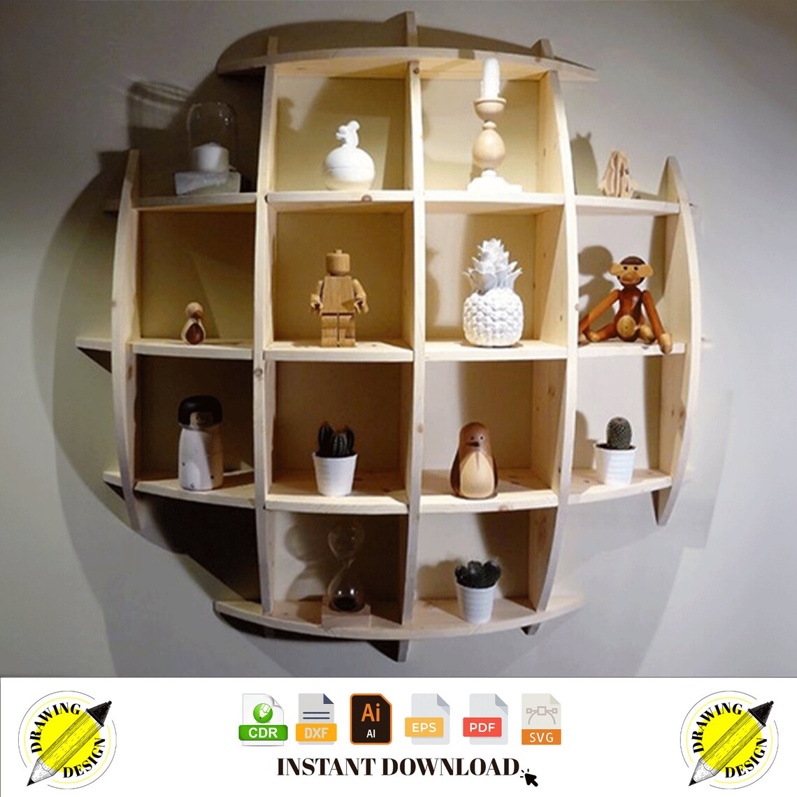 Laser Cut Sphere Shelf Wall Decor Instant Download Vector Files Cdr Dxf ...