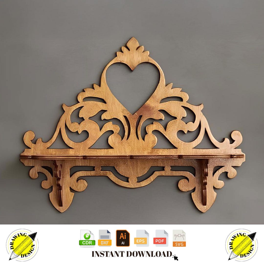 Laser Cut Wooden Heart Decor Wall Shelf Instant Download Vector Files ...