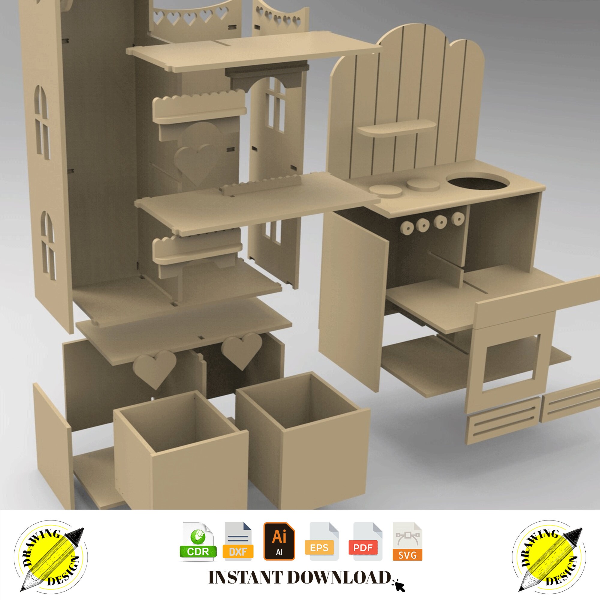 Laser Cut Kitchen Set for Kids Instant Download Vector Files Cdr Dxf ...