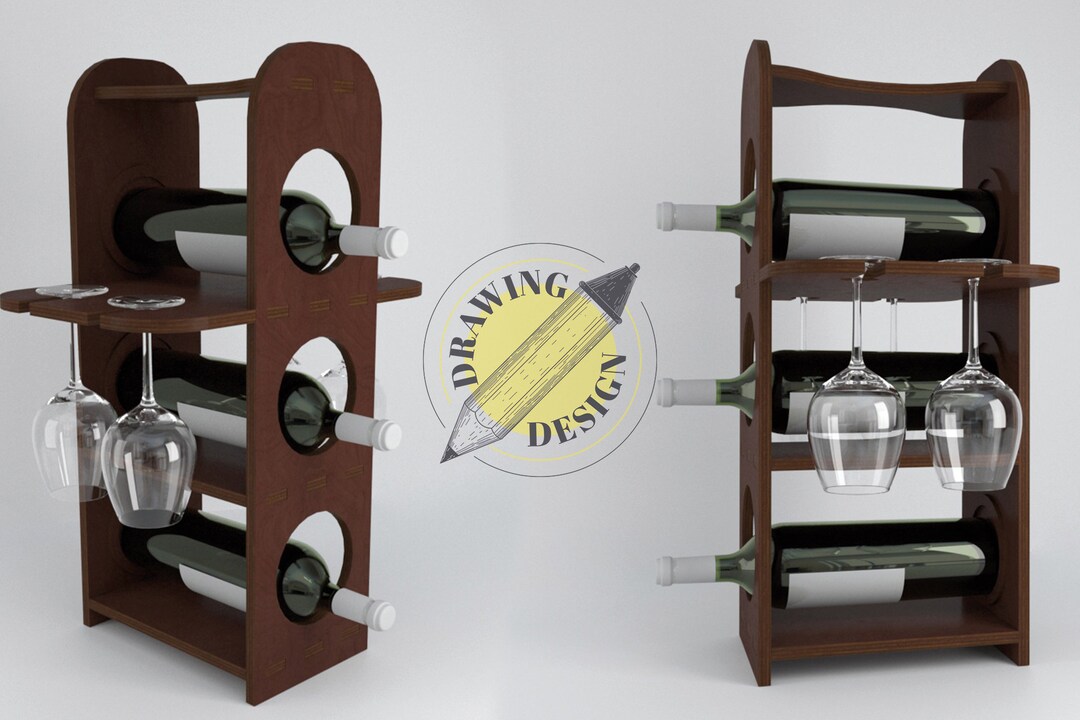 Laser Cut Minibar Wine Bottles Rack and Glasses Holder Instant Download ...