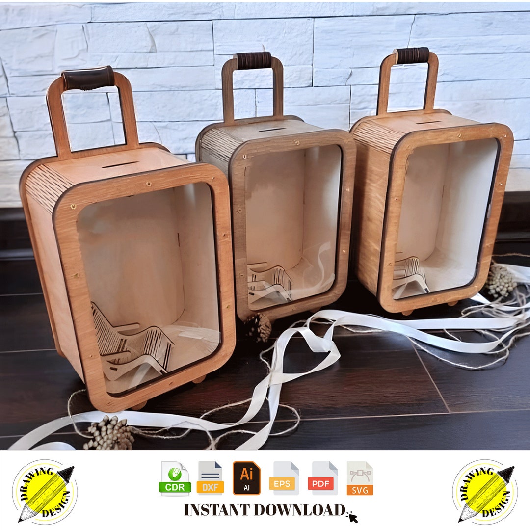 Laser Cut Travel Piggy Bank Suitcase Vacation Fund Holiday Fund 4mm and ...