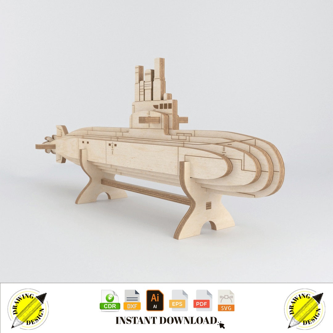 Laser Cut Submarine Wooden Model 3mm Instant Download Vector Files Cdr ...