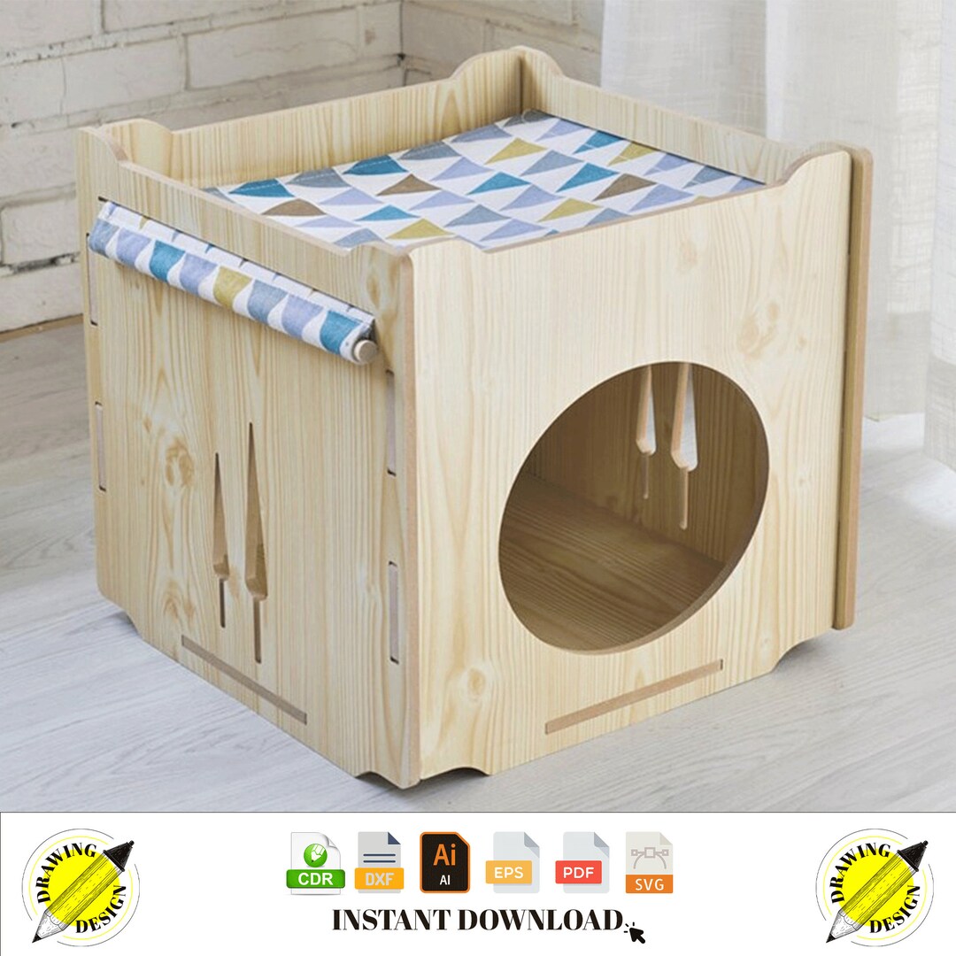Laser Cut Wooden Cat House Stackable Cat Hammock House Kitty Cube Room ...