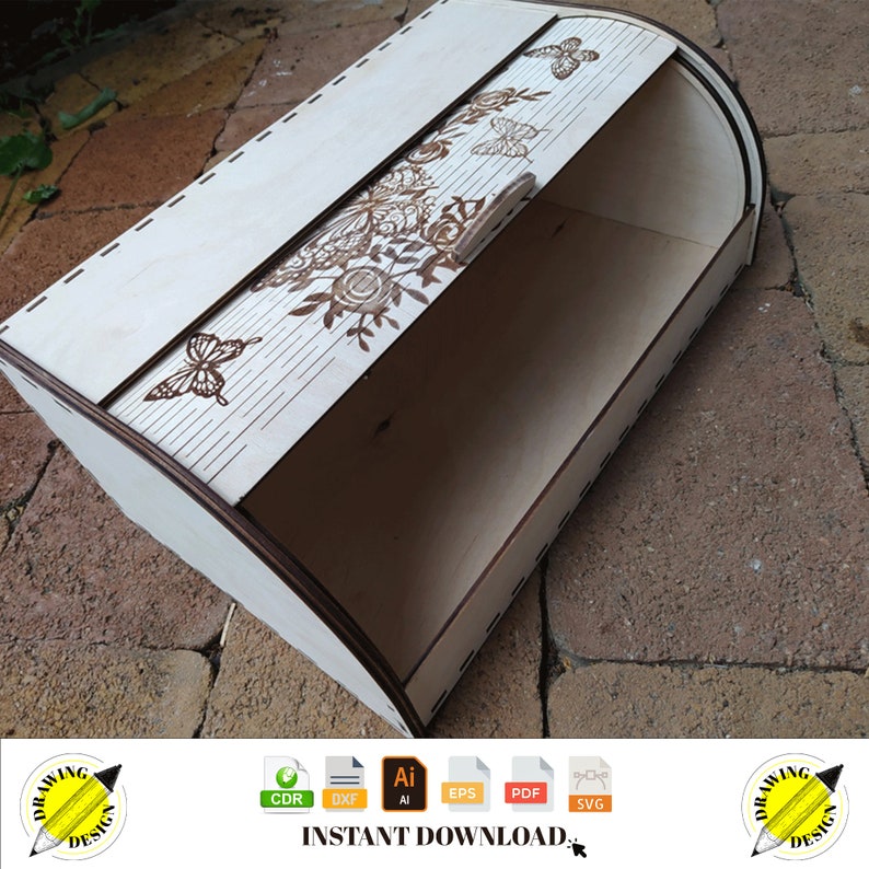 Laser Cut Roll Top Bread Box Wooden Bread Box With Sliding Door 4mm ...