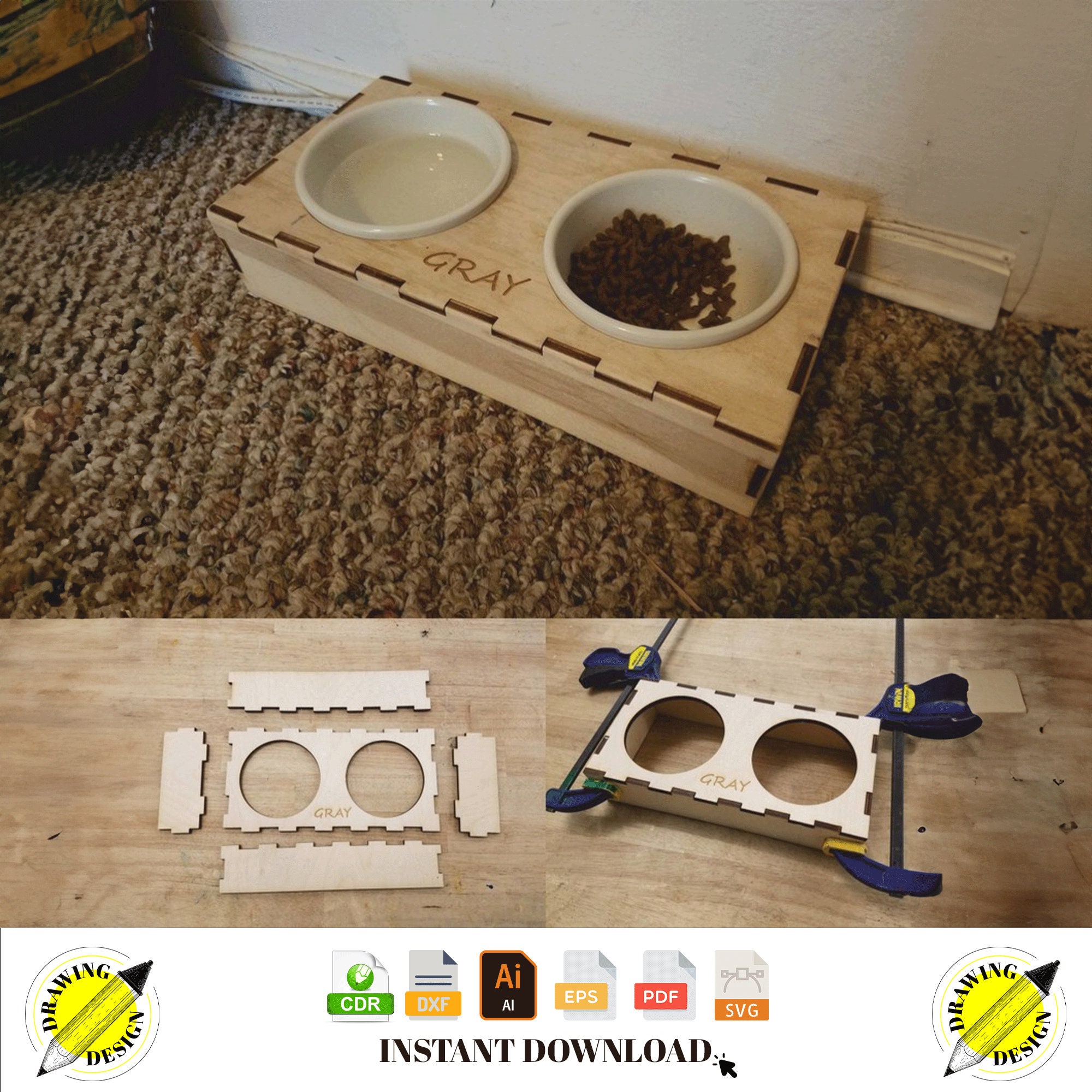 Laser Cut Pet Food Bowl Stand Instant Download Vector Files Cdr Dxf Svg ...