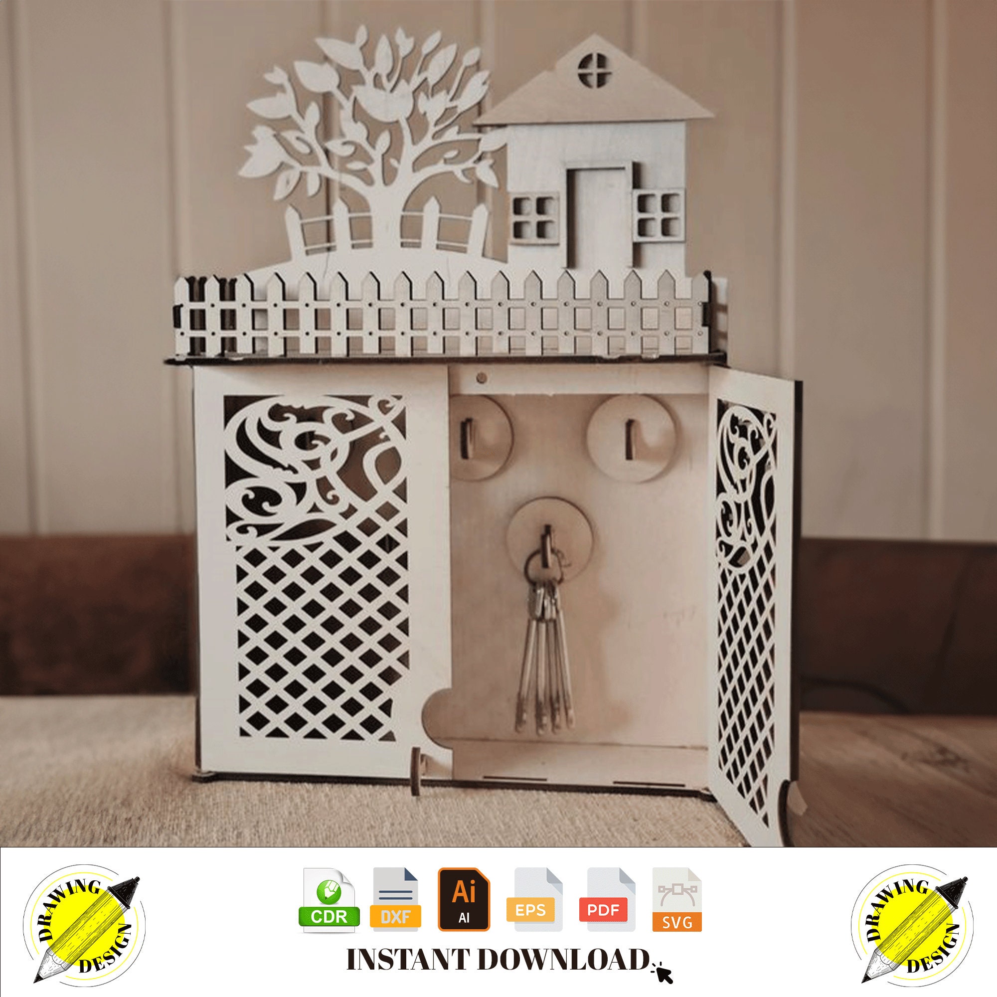 Laser Cut Wooden Key Box Cabinet Keys Storage Instant Download Vector ...