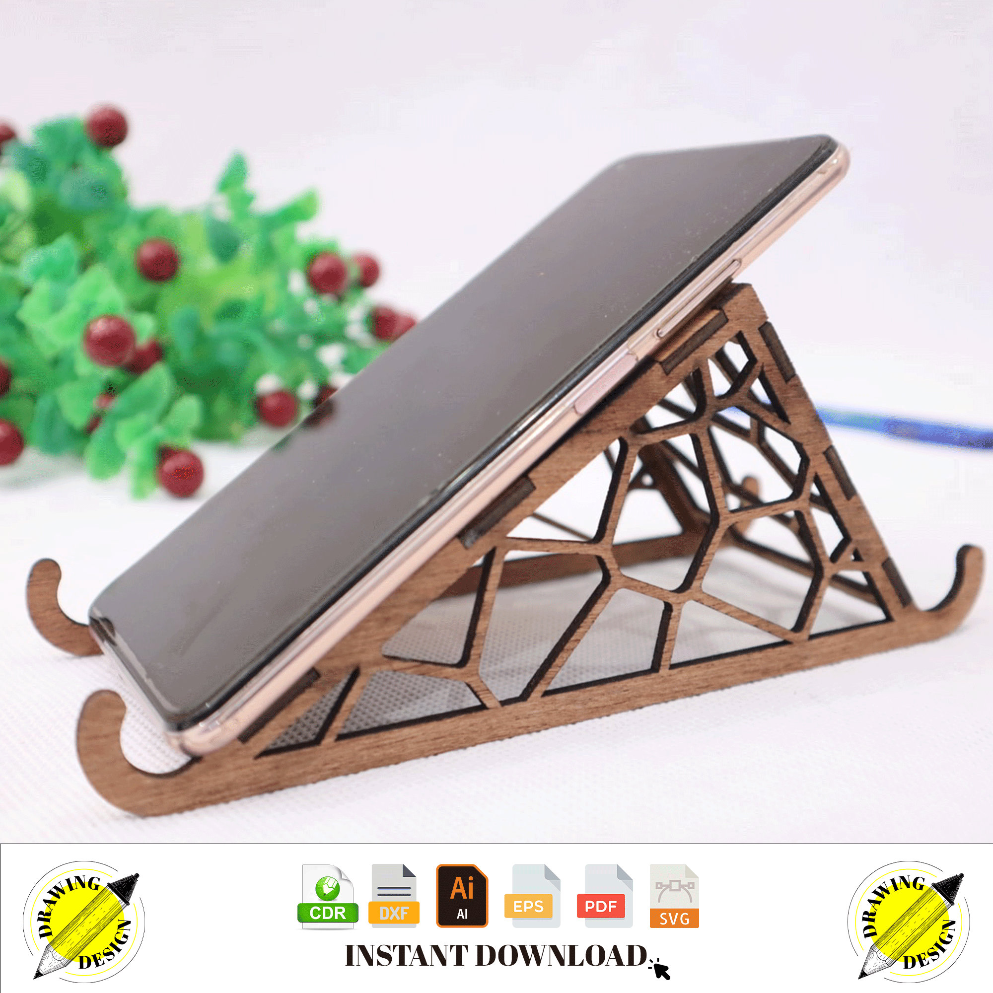 Laser Cut Wooden Phone Stand 3mm Instant Download Vector Files Cdr Dxf ...