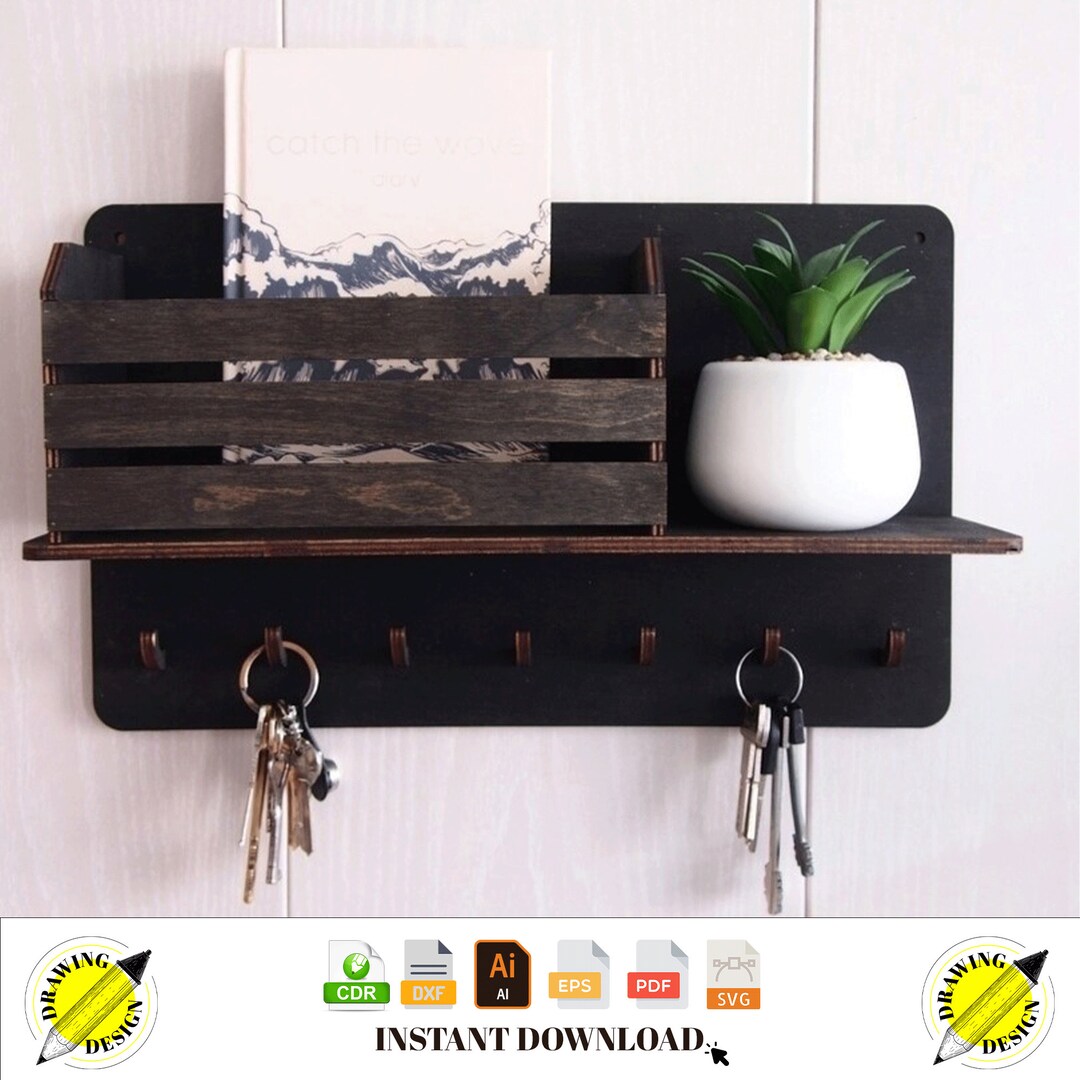 Laser Cut Wall Key Holder With Shelf Instant Download Vector Files Cdr ...