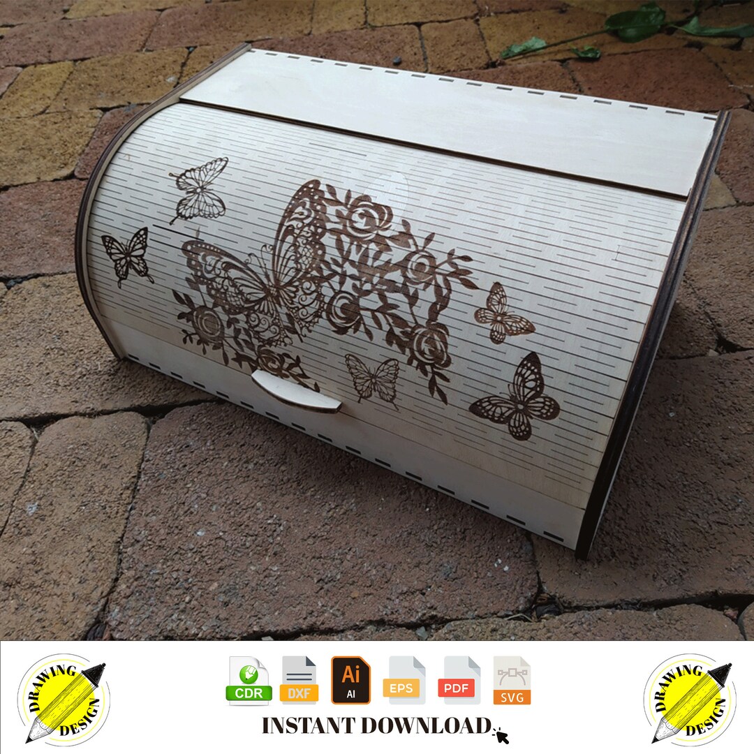 Laser Cut Roll Top Bread Box Wooden Bread Box With Sliding Door 4mm ...