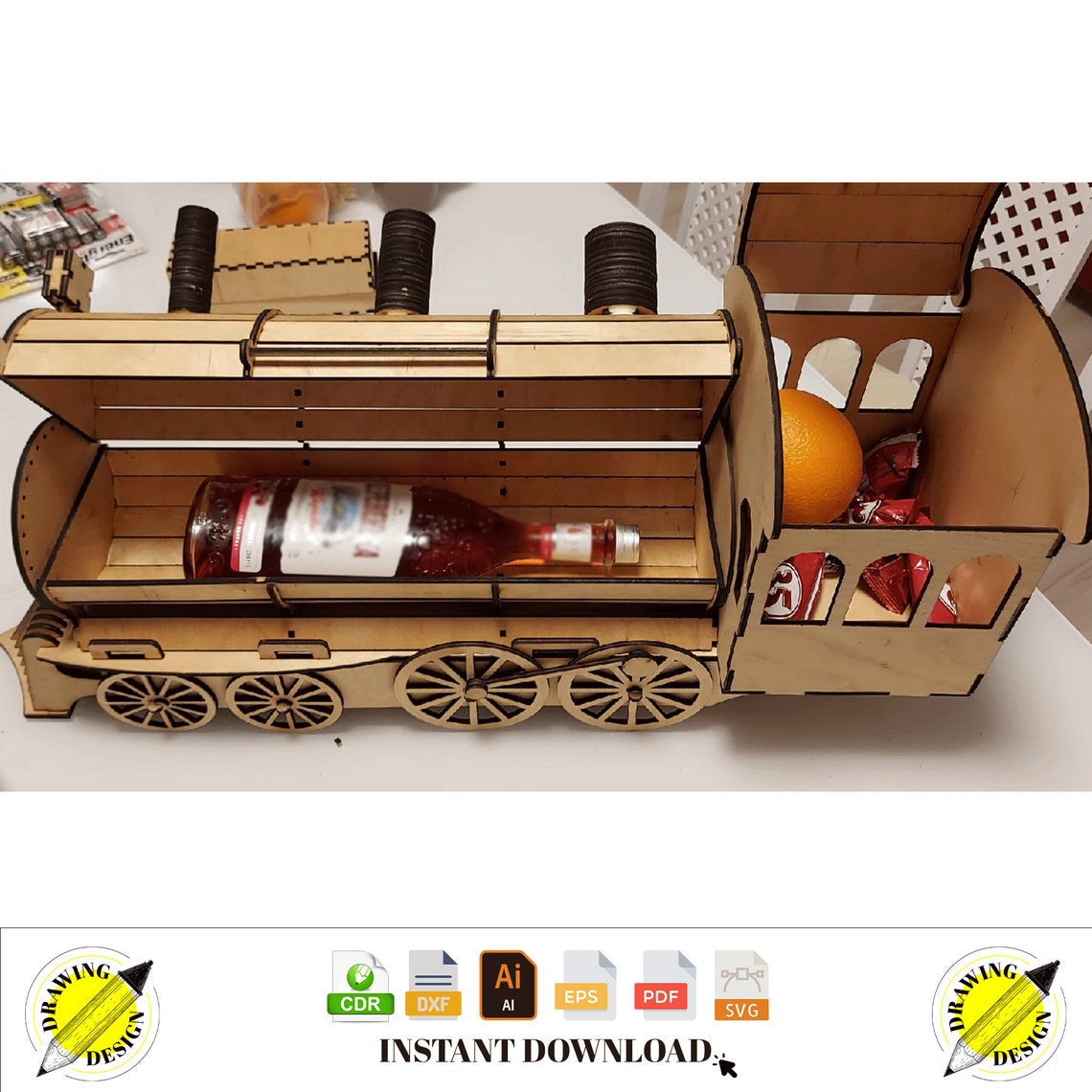 Laser Cut Locomotive or Train Engine Wine Bottle Holder Gift Box ...