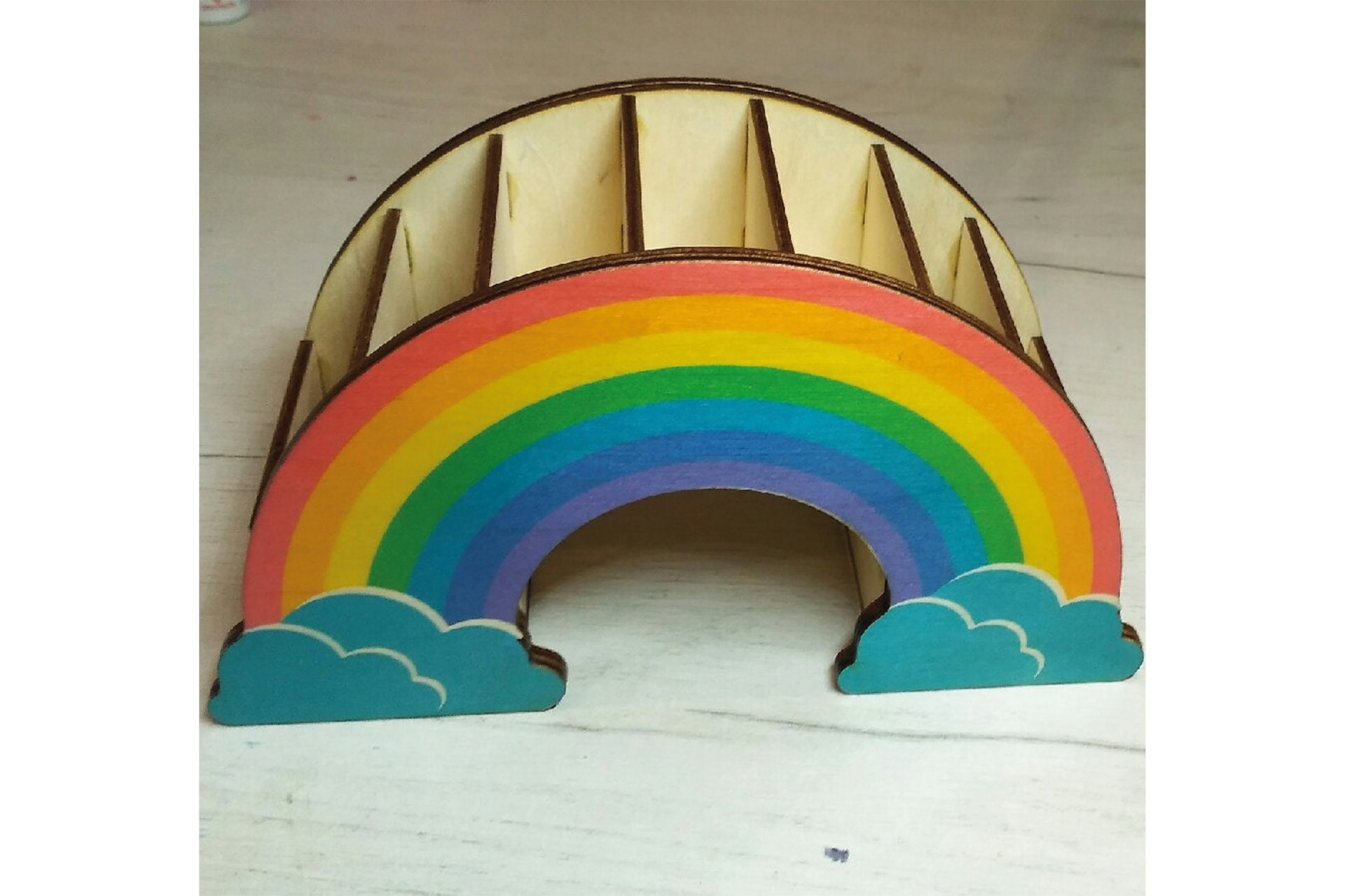 Laser Cut Rainbow Pencil Holder Desk Organizer Instant Download Vector ...