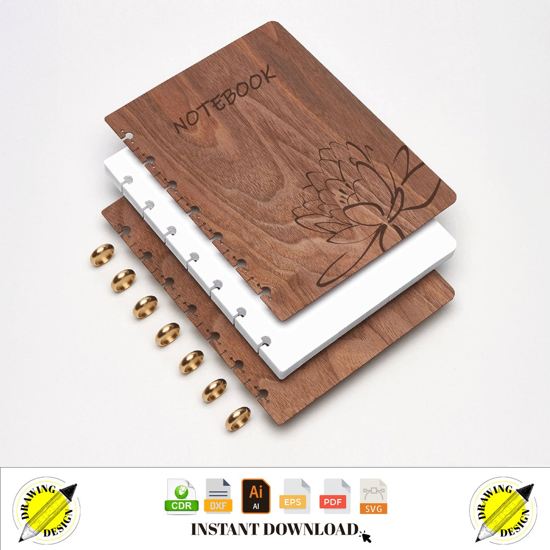 Wooden Notebook Cover With Lotus Flower Engraving Instant Download ...