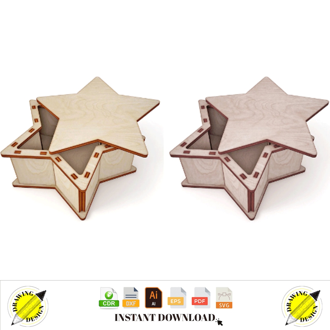 Laser Cut Wooden Star Gift Box 3mm Instant Download Vector Files Cdr ...