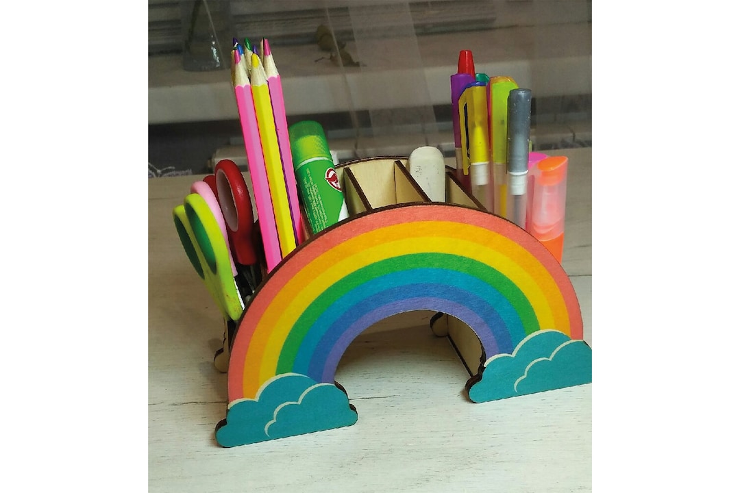 Laser Cut Rainbow Pencil Holder Desk Organizer Instant Download Vector ...