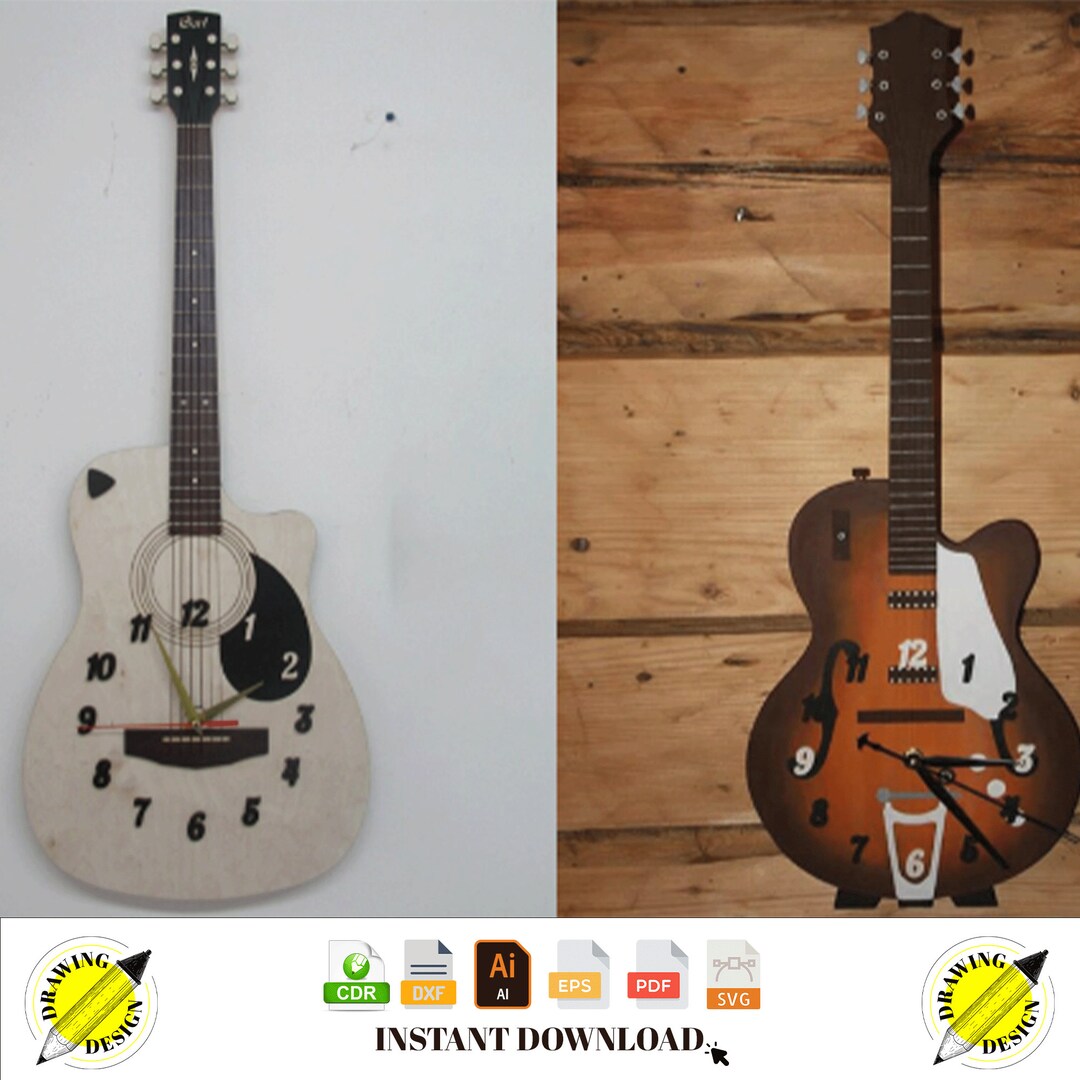 Laser Cut Guitar Wall Clock Instant Download Vector Files Cdr Dxf Svg ...