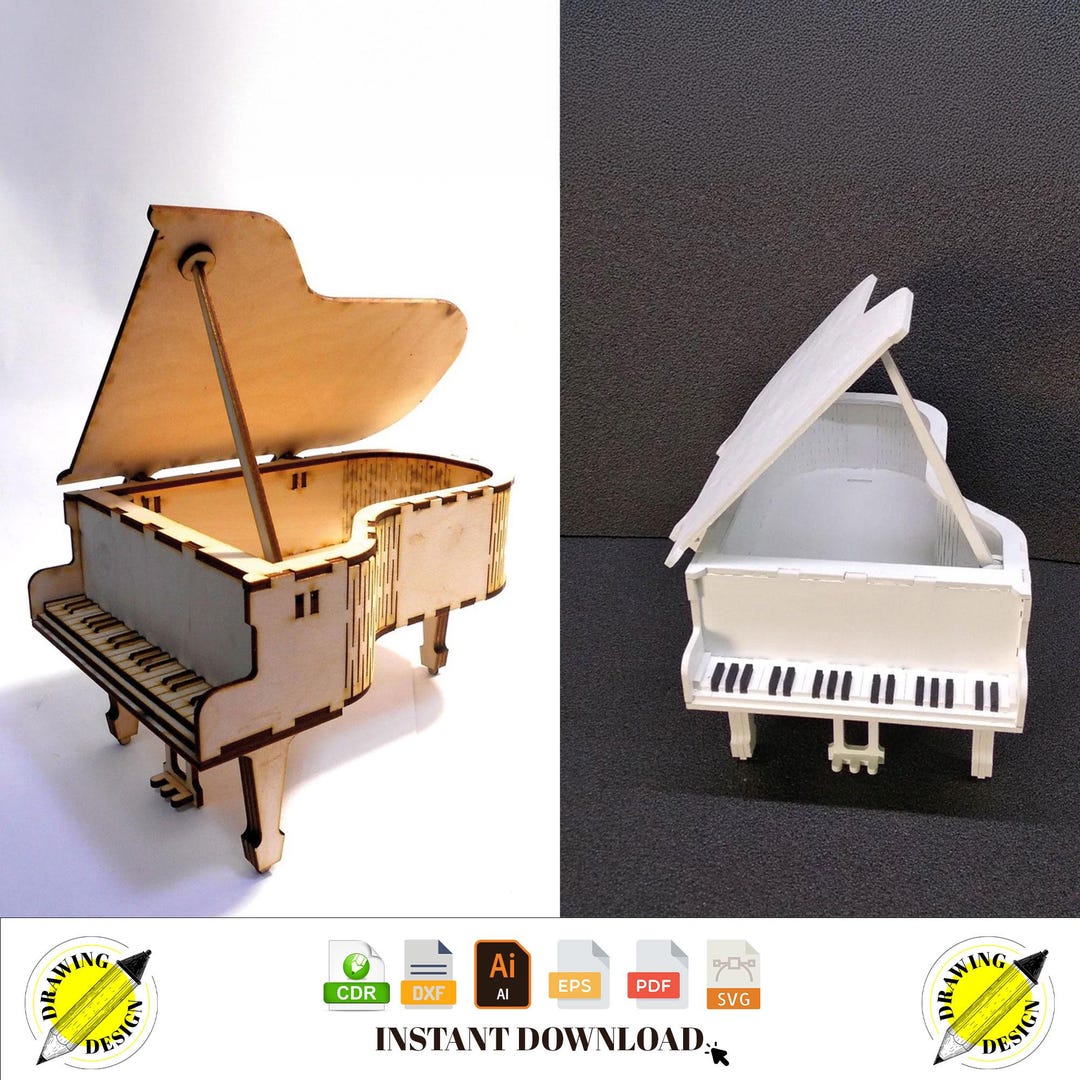 Laser Cut Piano Shaped Box 3mm Instant Download Vector Files Cdr Dxf ...
