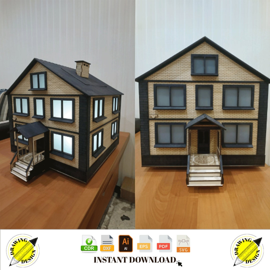 Laser Cut Wooden House Model 4mm Instant Download Vector Files Cdr Dxf ...