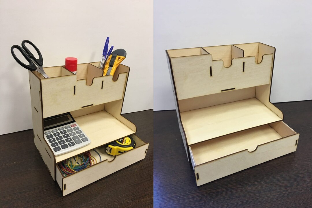 Laser Cut Office Home Supplies Desk Organiser Pen Holder Storage Box ...