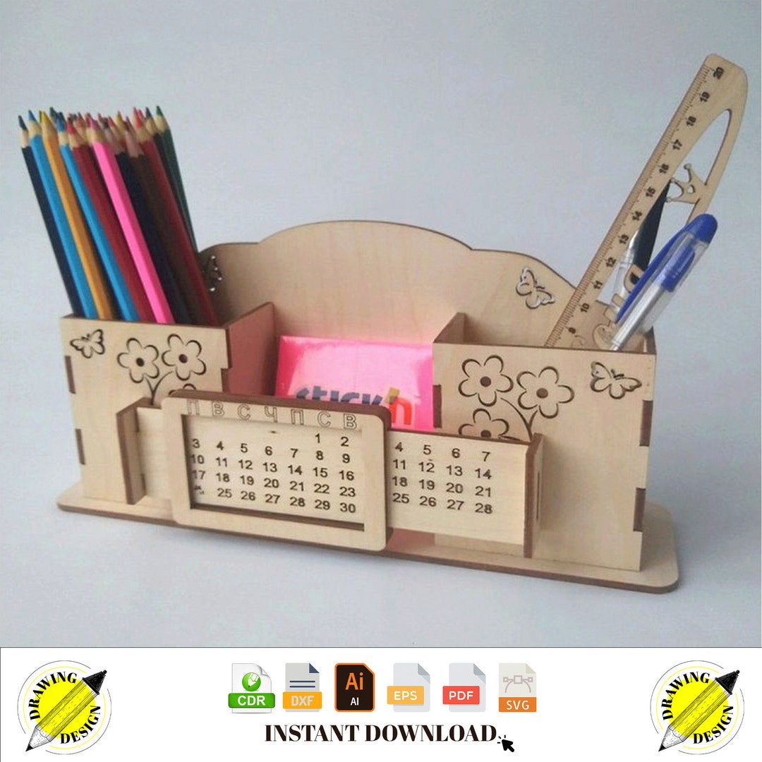 Laser Cut Desk Organizer With Calendar Pen Stand Instant Download ...