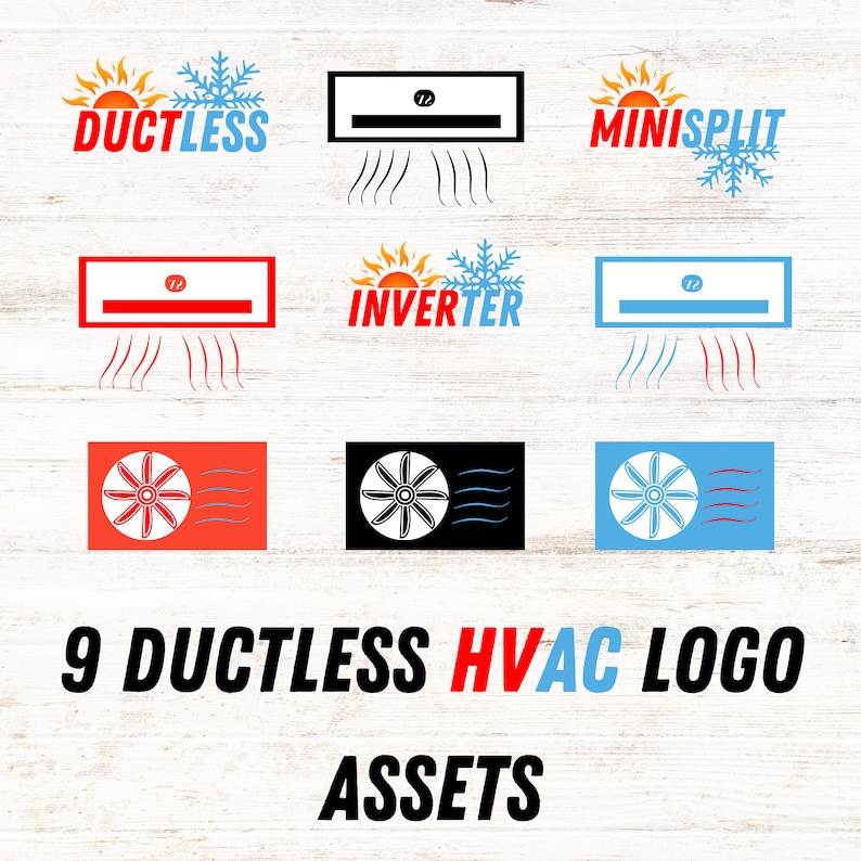 9 Hvac Ductless Logo Sticker Maker Bundle SVG, PNG, PDF - Heating and ...