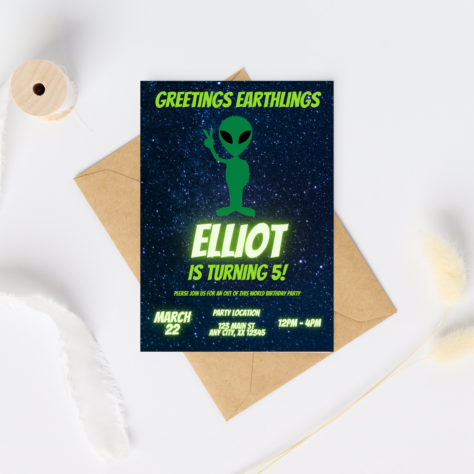 Kids Alien Invitation Canva Template - Etsy