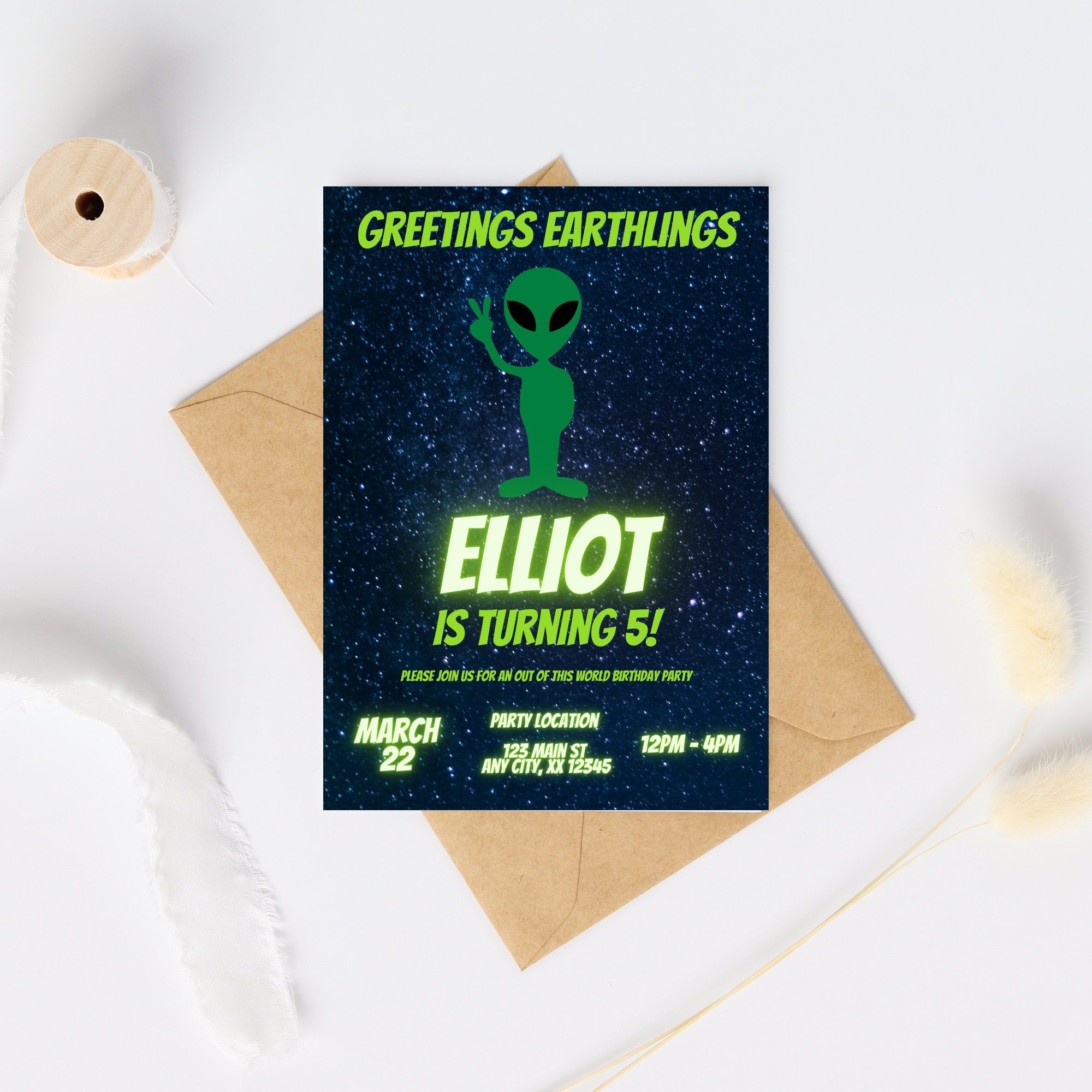 Kids Alien Invitation Canva Template - Etsy