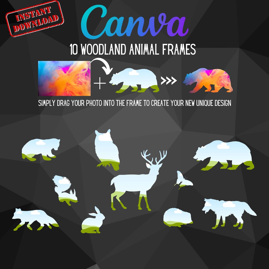 Canva Frames 10 Woodland Animal Shaped Canva Frame Template for Making ...