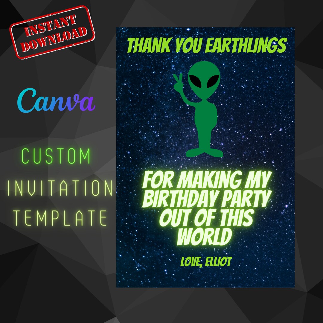 Kids Alien Birthday Thank You Canva Template - Etsy Australia