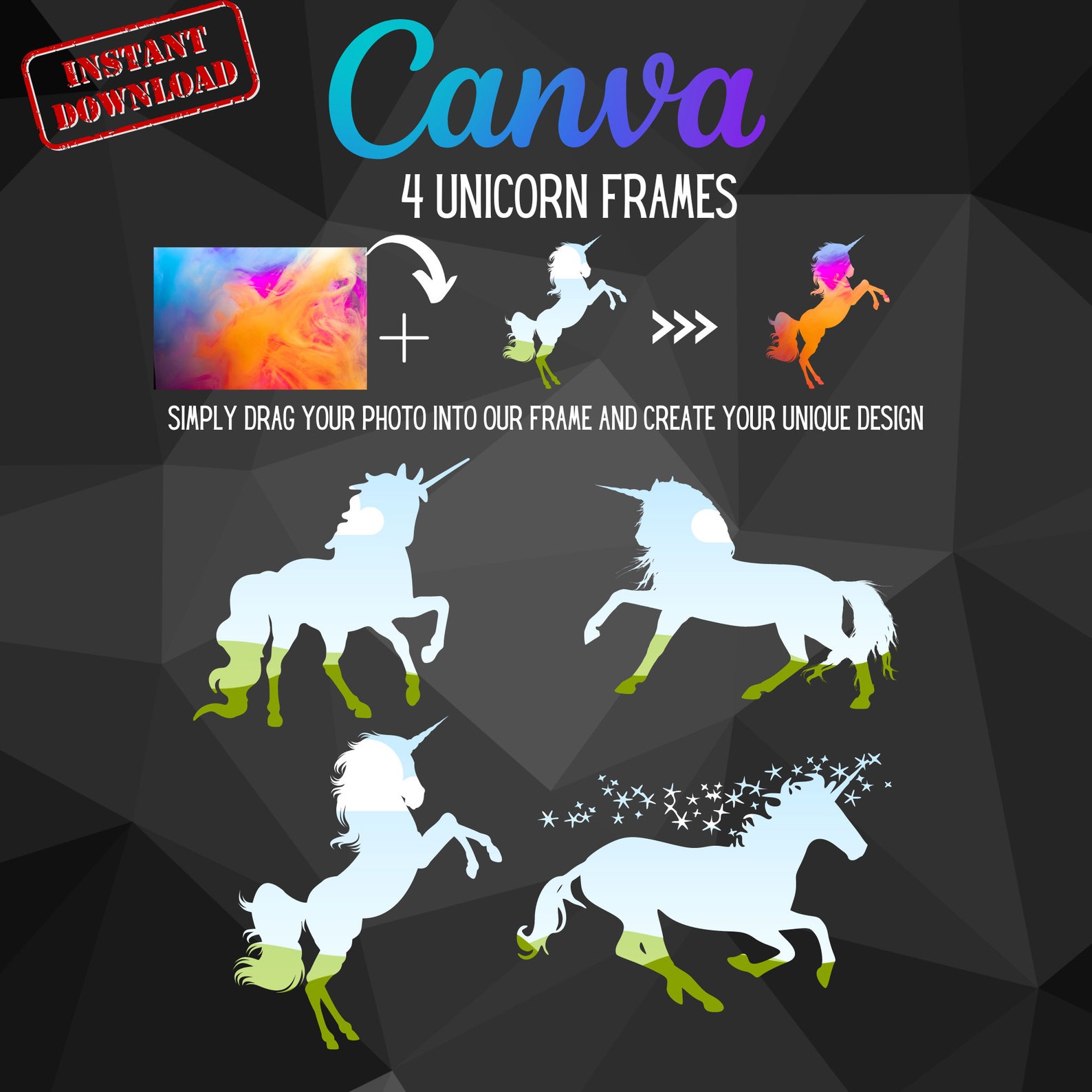 4 Unicorn Canva Frames Template for Making Your Own Custom - Etsy
