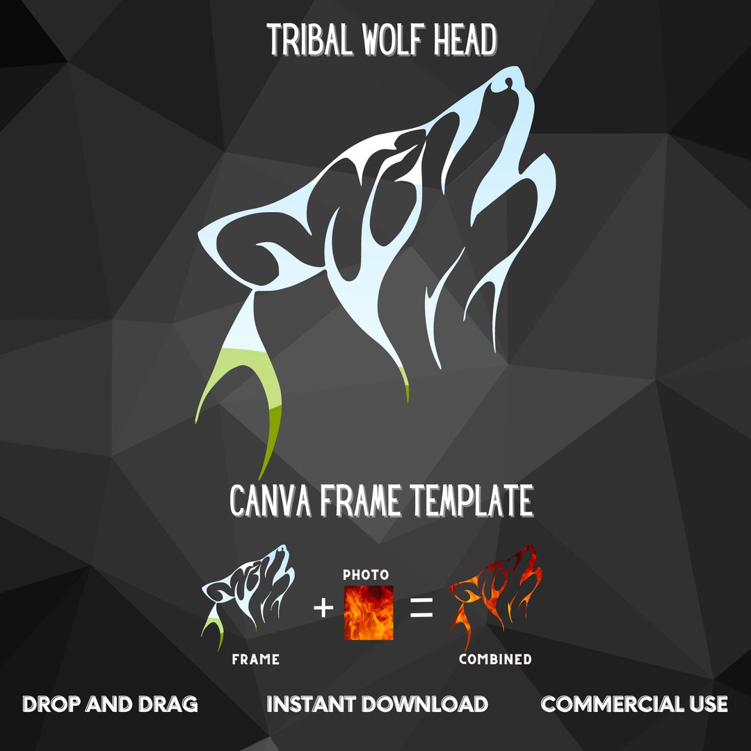 Tribal Wolf Head Howling Canva Frame Template Commercial Use and ...