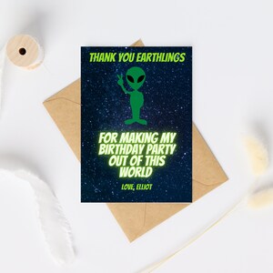 Kids Alien Birthday - Thank You Canva Template - Etsy