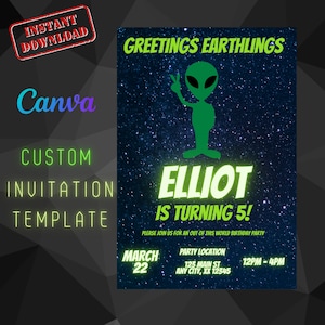 Kids Alien Invitation Canva Template - Etsy