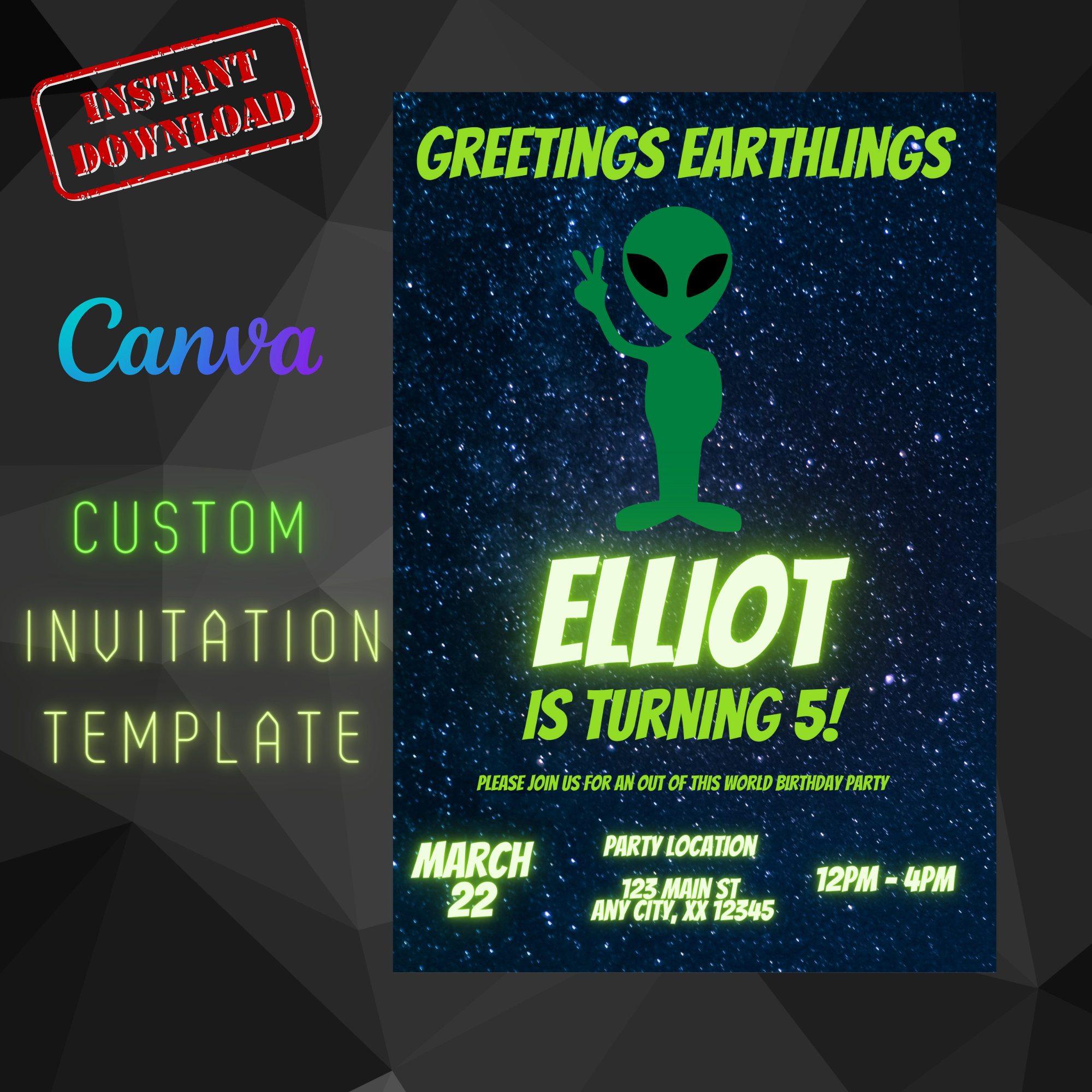 Kids Alien Invitation Canva Template - Etsy
