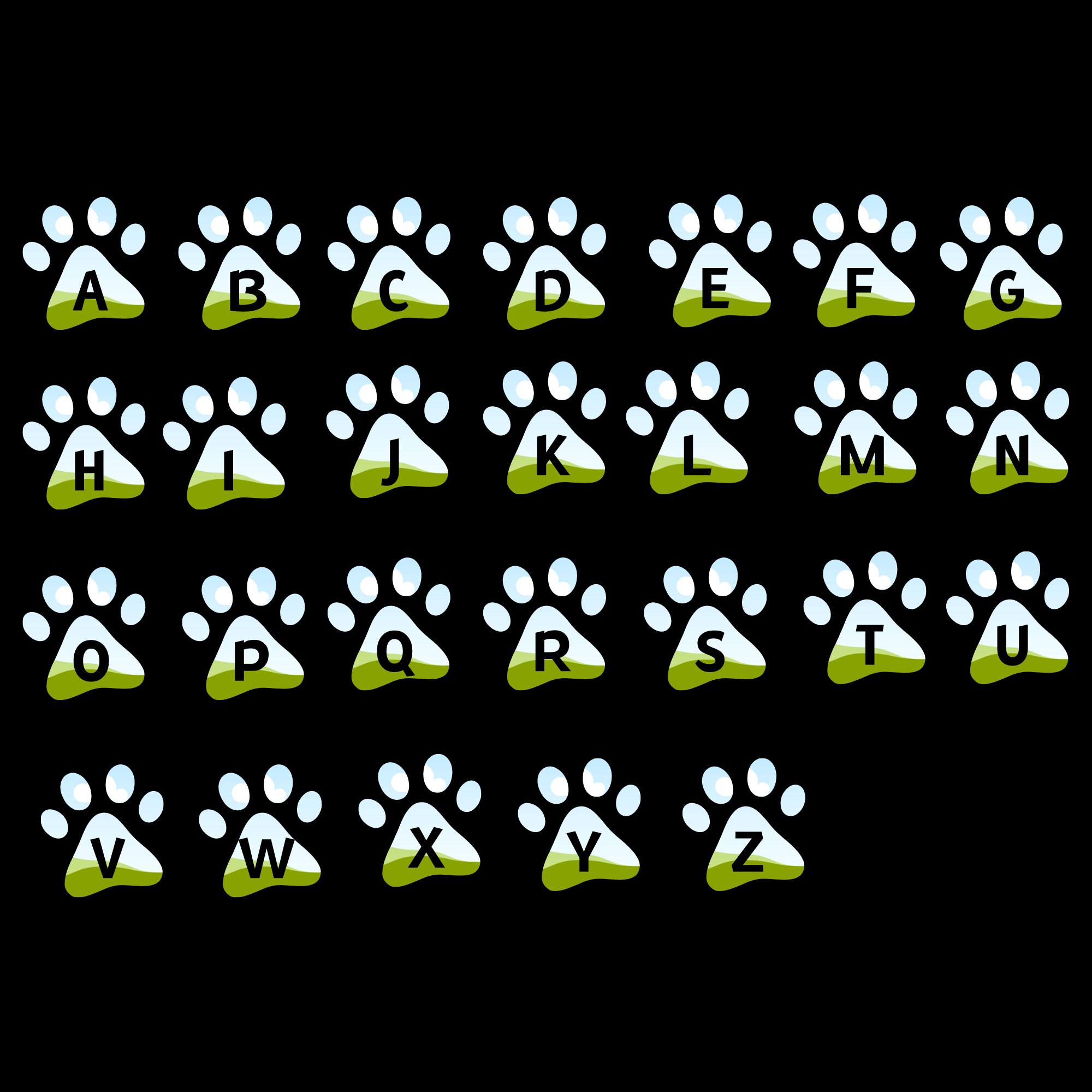 Drop and Drag Paw Prints Font Canva Frames Template A-z Uppercase and ...