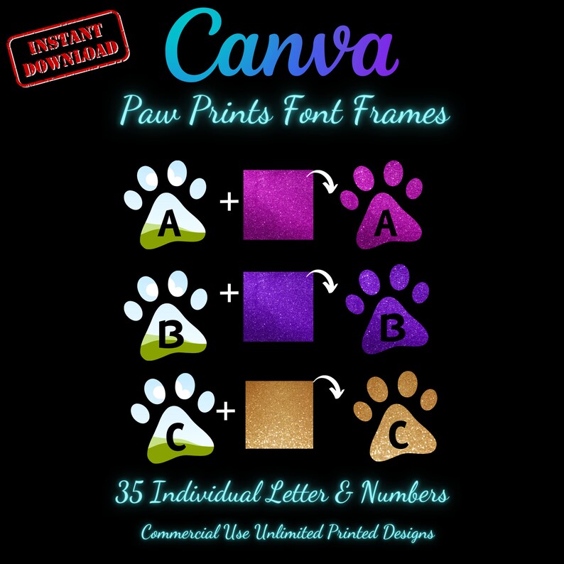 Drop and Drag Paw Prints Font Canva Frames Template A-z Uppercase and ...