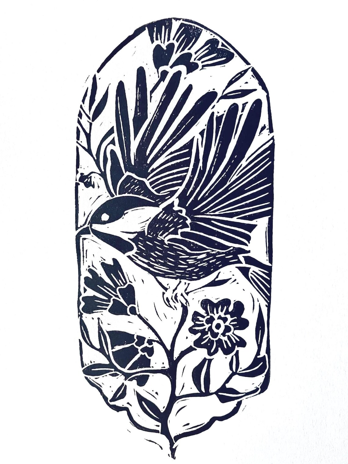 Chickadee's Flight Mini Block Print, Floral Art for Bird Lovers and ...