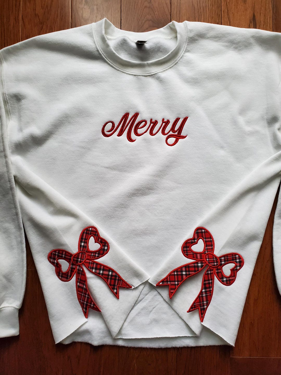 Custom Embroidered Applique Side Bow Sweatshirt, Merry With Side Bow ...