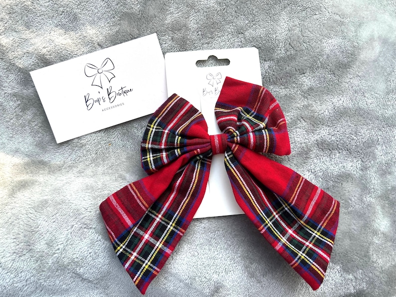 Large Tartan Hair Bow Clip Accessory, Winter Accessory, Stocking Filler, Christmas Gift, Xmas ...