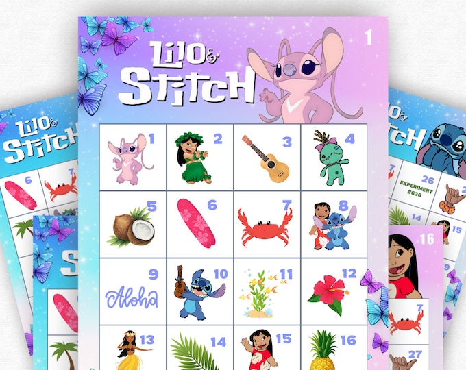 Lilo and Stitch Hawaiian Bingo Game-set of 15 Cards - Birthday Party ...