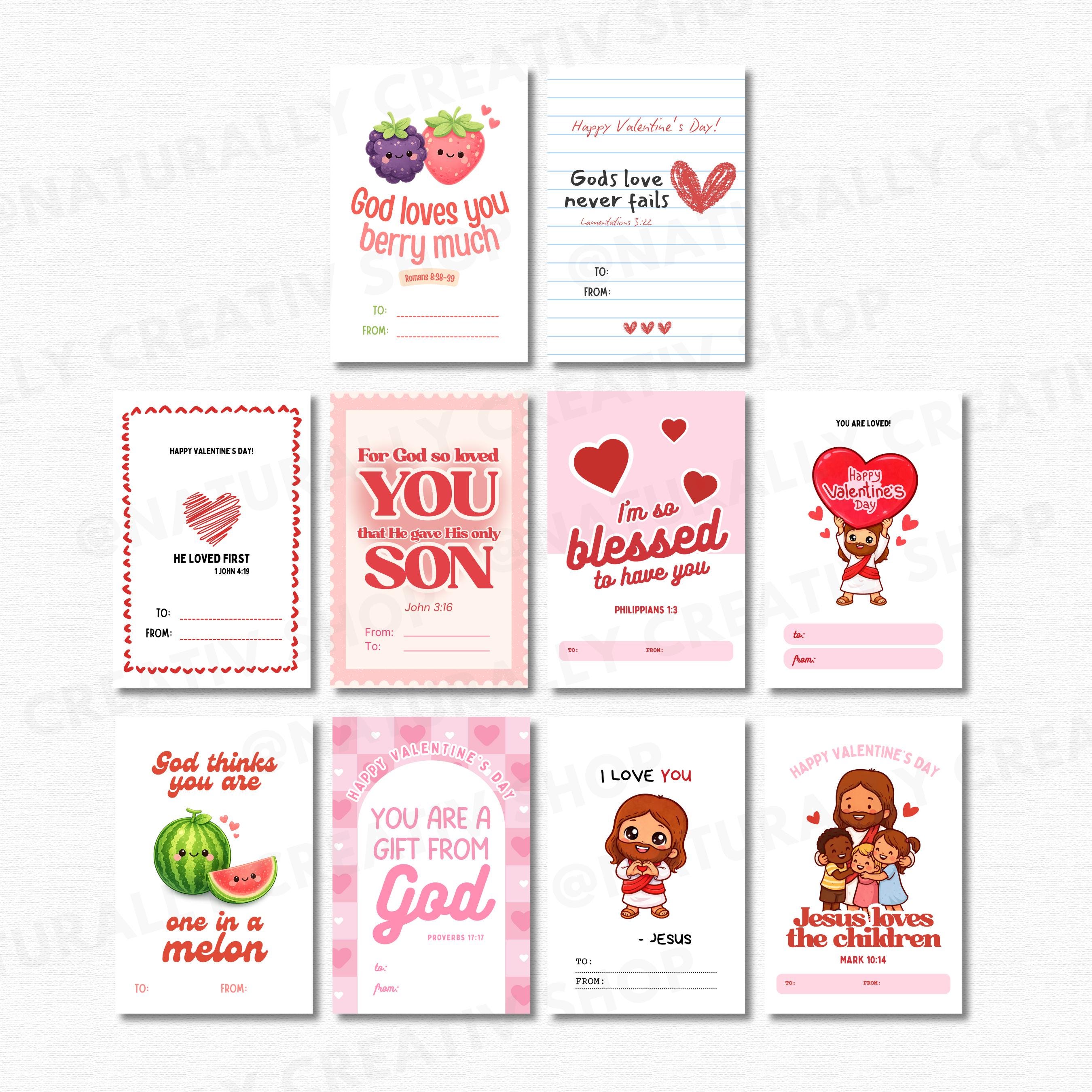20 Bible Printable Valentine Cards, 20 Editable Christian Valentine ...