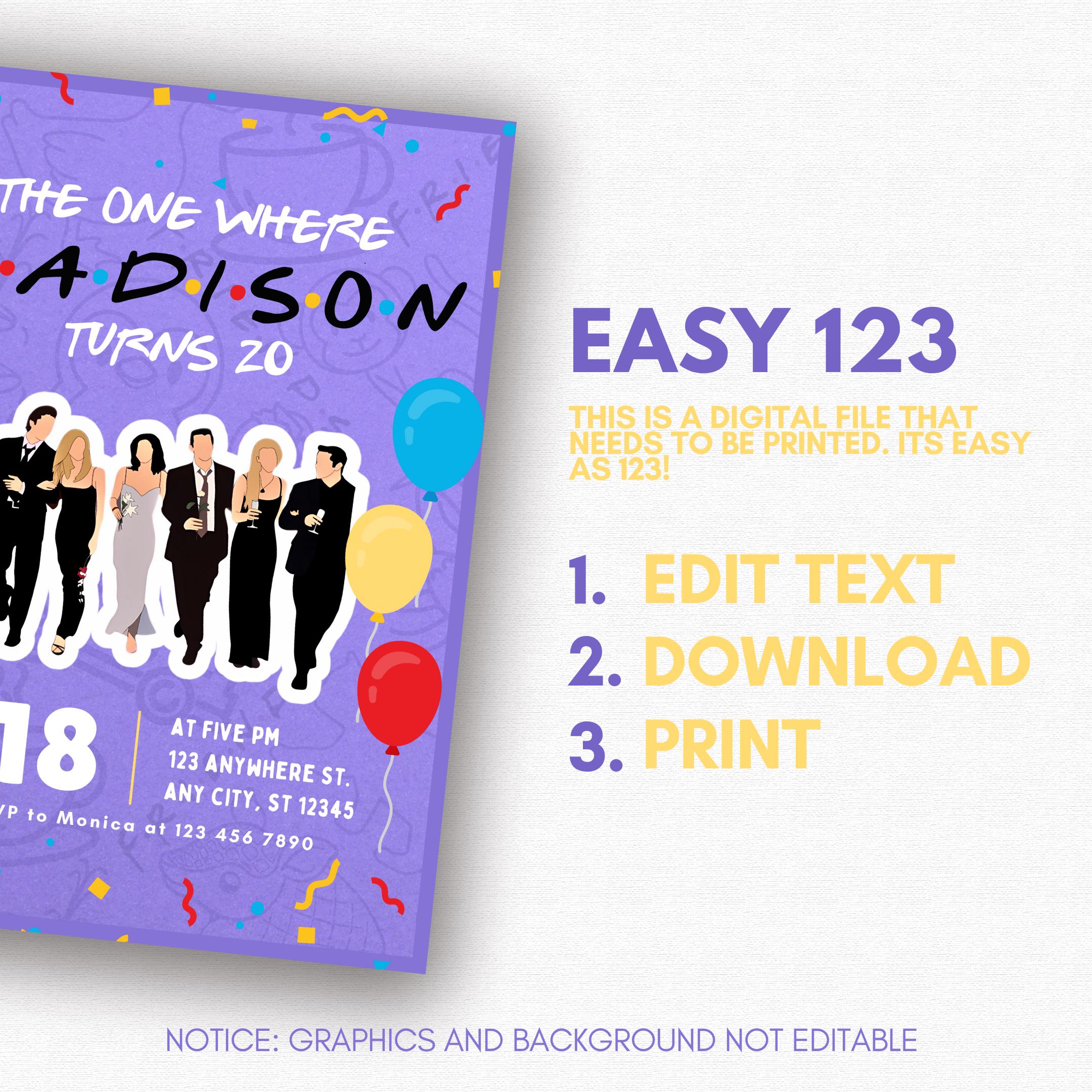 Editable Friends Birthday Invitation, Friends Party Theme - Etsy