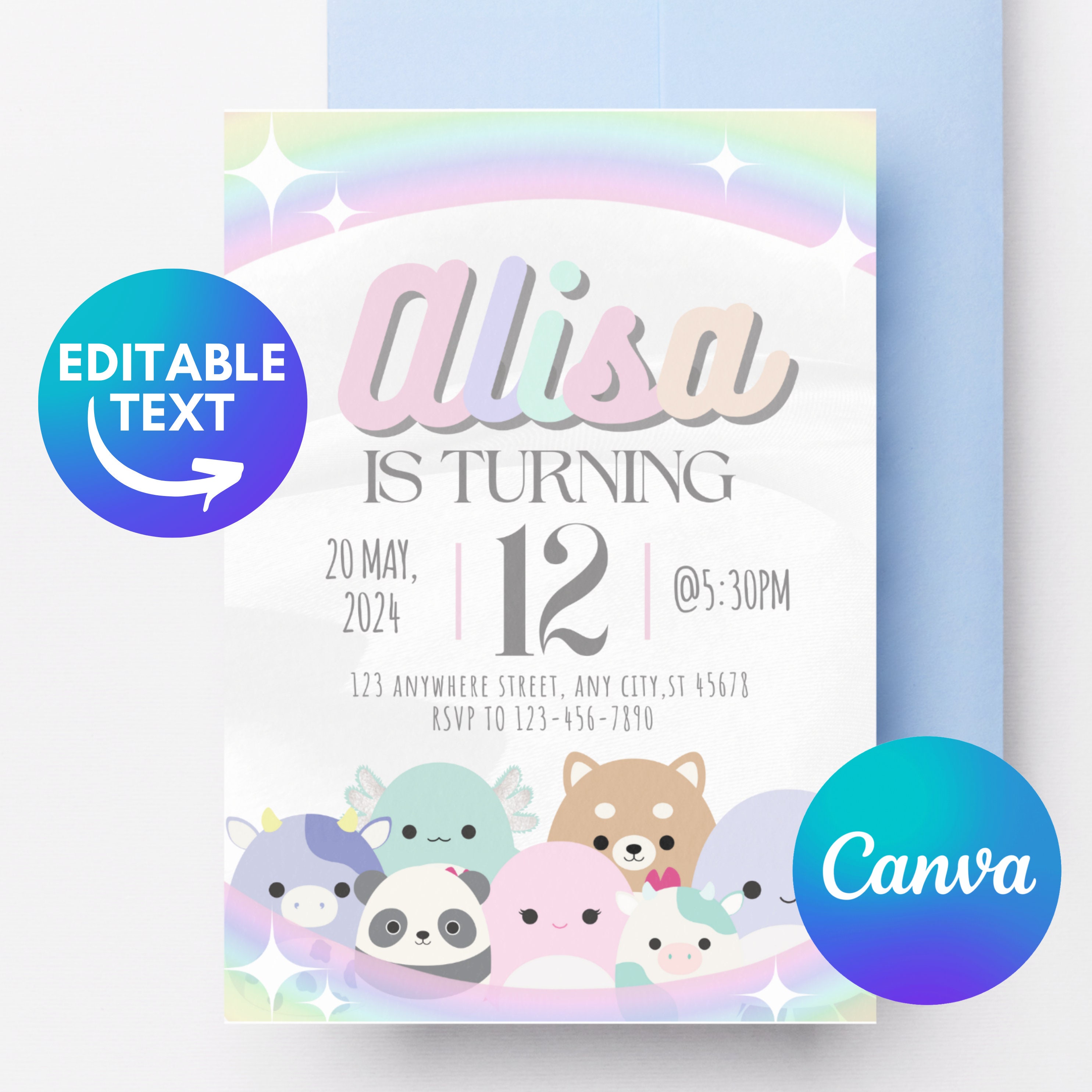 Squishmallow Birthday Invitation, Squishmallow Birthday Party - Etsy