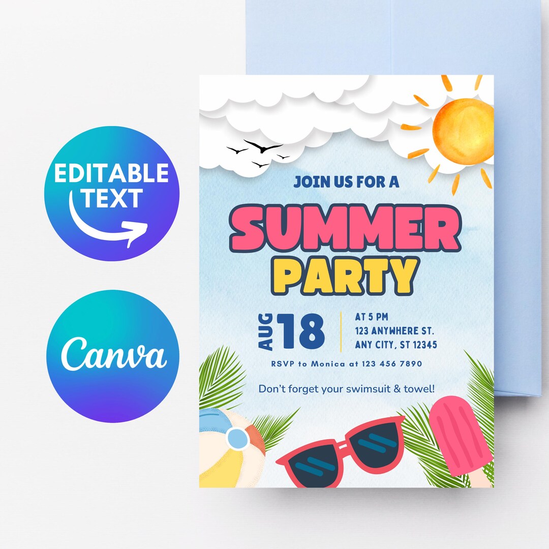 Editable Summer Party Invitation, Summer Invitation - Etsy