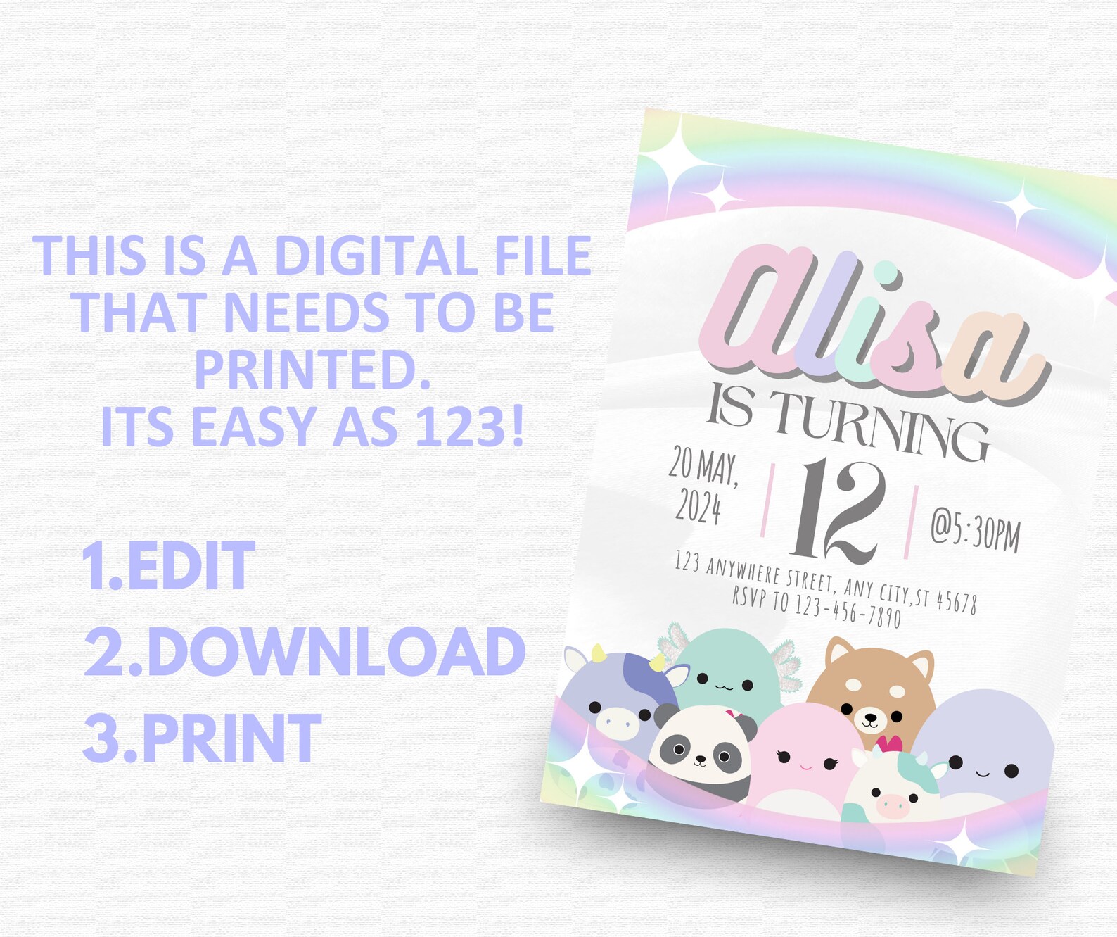 Squishmallow Birthday Invitation, Squishmallow Birthday Party - Etsy