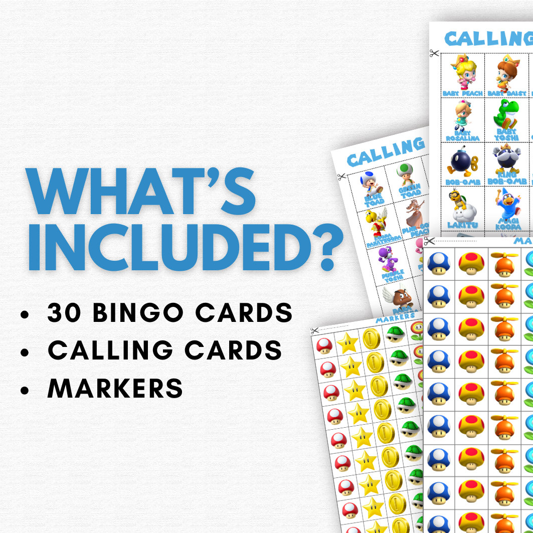 Super Mario Party Game, 30 Bingo Cards Mario Game, Super Mario Birthday ...