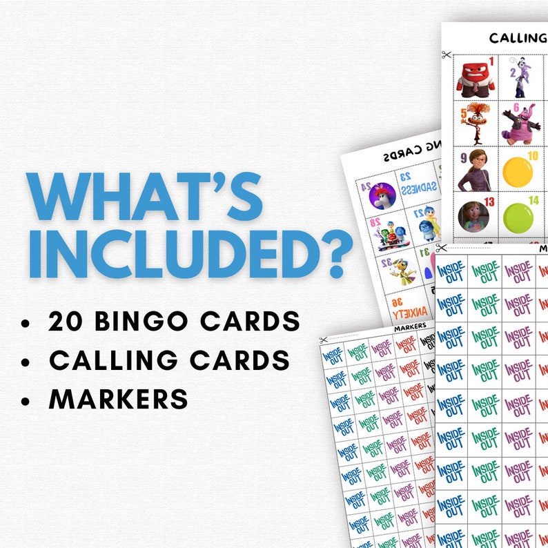 Inside Out Bingo Party Game, 20 Cards - Etsy