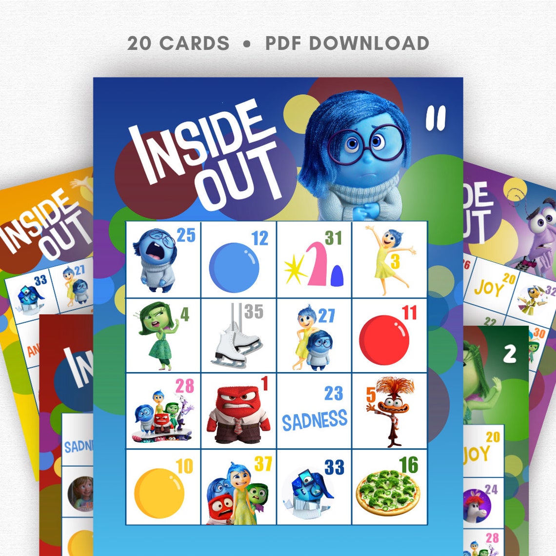 Inside Out Bingo Party Game, 20 Cards - Etsy