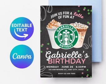 Starbucks Invitations Templates Coffee Birthday Invitation Editable
